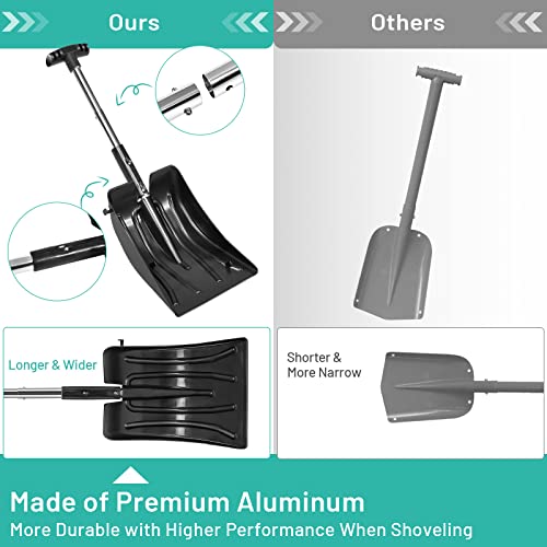 GYMAX 3 in 1 Retractable Snow Shovel, 35β Adjustable Snow Shovel Kit with Snow Brush & Ice Scraper, Portable Snow Removal Combo with Carrying Bag, Portable for Vehicle, Outdoor, Backyard