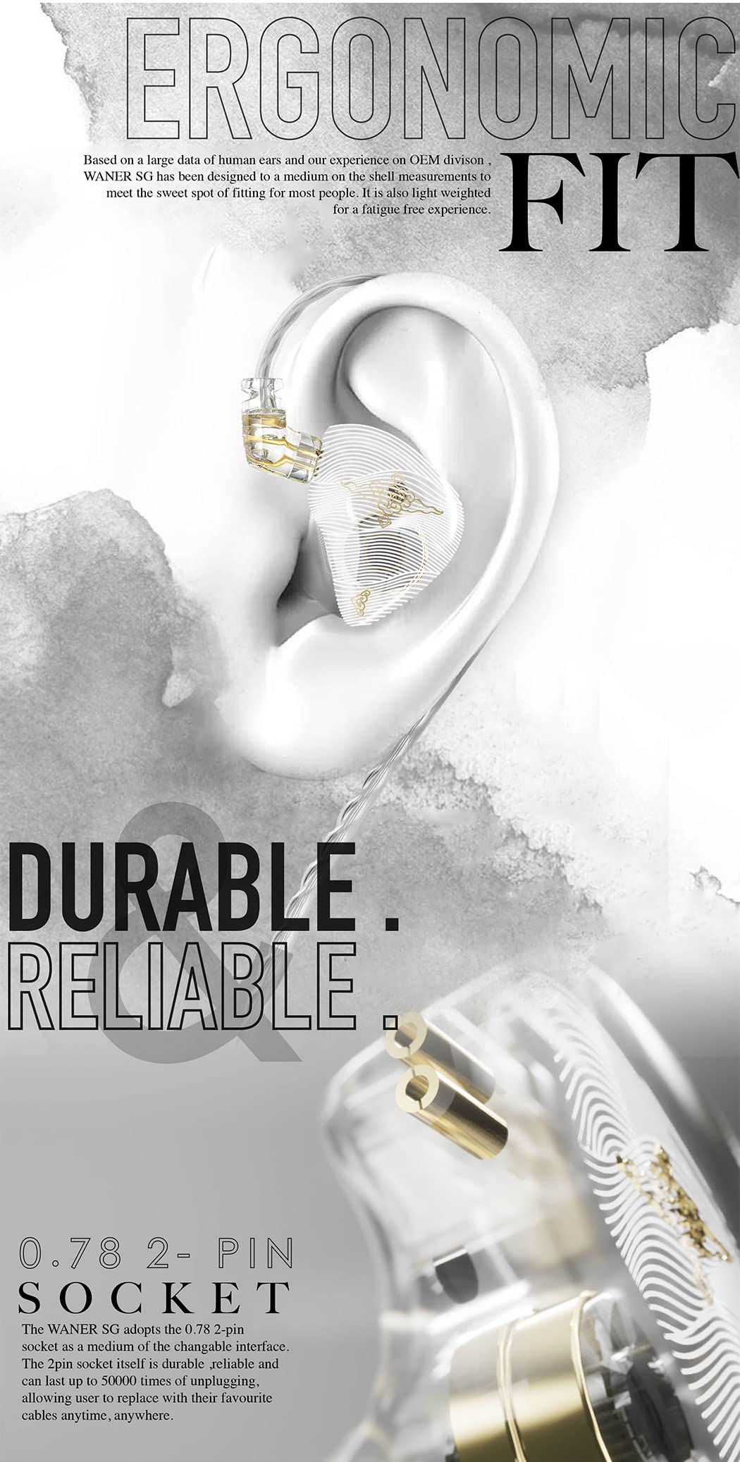 Linsoul TANGZU Wan’er S.G HiFi 10mm Dynamic Driver PET Diaphragm in-Ear Earphone with Ergonomic Shape, Detachable 2Pin OFC Braided Cable for Audiophile Musician DJ Stage (Black, Wan’er S.G)