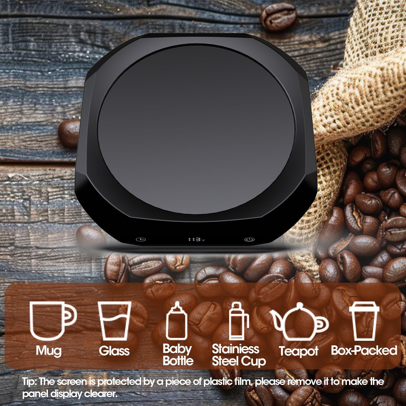 Mug Warmer for Desk - 36W Smart Coffee Cup Warmer with Timer, Auto Shut Off, 3 Heat Settings, Keep Your Coffee Warm for Office Hours,Perfect Coffee Gifts (Black)
