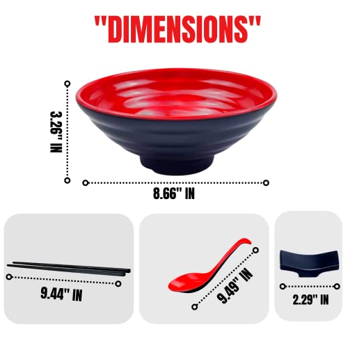 Phobowl, Set of 4(20 pcs) Cute Ramen Bowl with chopsticks- 32 OZ Japanese Style Noodle Soup Bowls Set and Asian Soup Spoons- Large Bowls for Salad, Udon,Soba,Pho, Rice, Noodles with Chopstick Holders