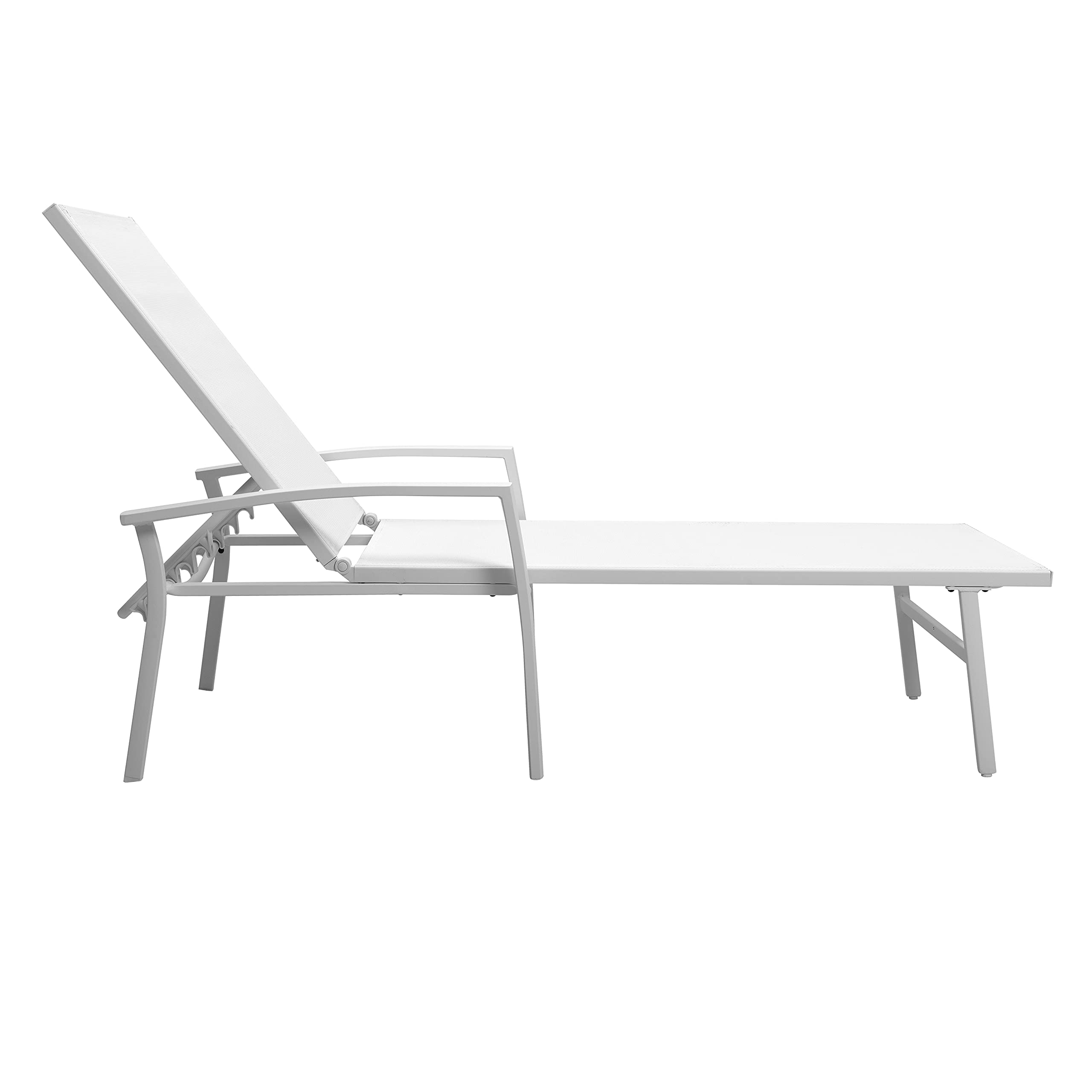 NUU GARDEN Patio Chaise Lounge Outdoor All-Flat 5 Positions Chaise Lounge Chairs All Weather Textile Fabric for Outside, Patio, Garden, Poolside, Beach, White