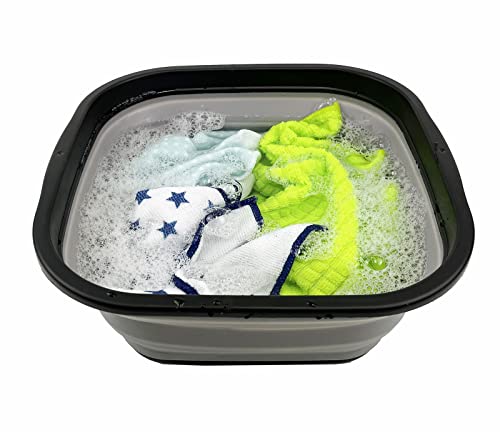 SAMMART 5.5L (1.4 Gallons) Collapsible Tub - Foldable Dish Tub - Portable Washing Basin - Space Saving Plastic Washtub (Black/Alloy Grey)