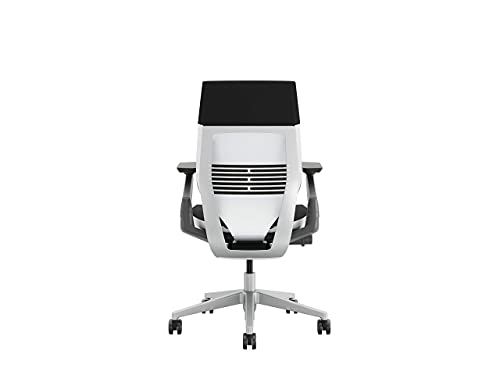 Steelcase Gesture Office Chair - Cogent: Connect Licorice Fabric, Wrapped Back, Light on Light Frame, Platinum Metallic Base