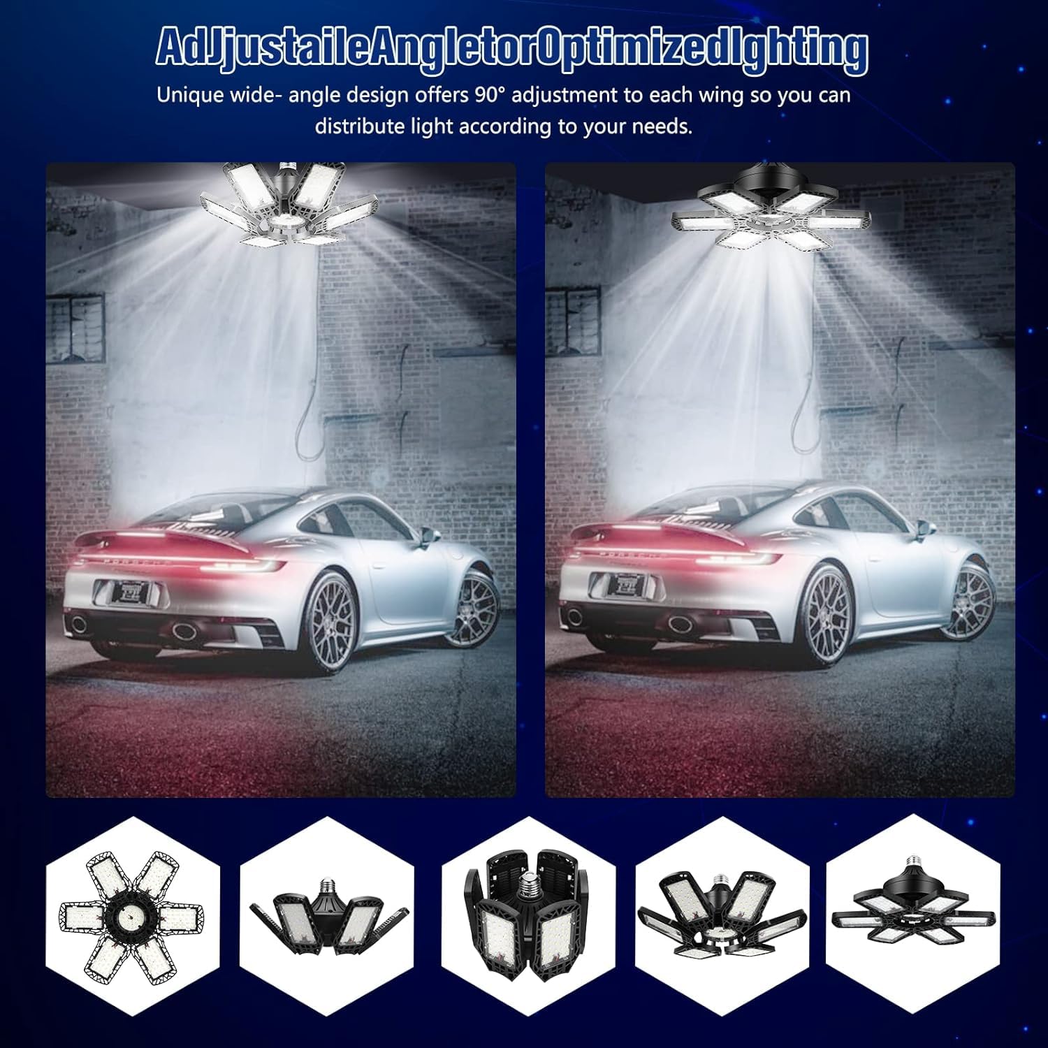 KsDhewi LED Garage Light 200W 22000LM 6500K Garage Light with 6+1 Panel Deformable Garage Lights Ceiling Led, LED Garage Lights for Garage Workshop Bay Attic Basement (6 Pack)