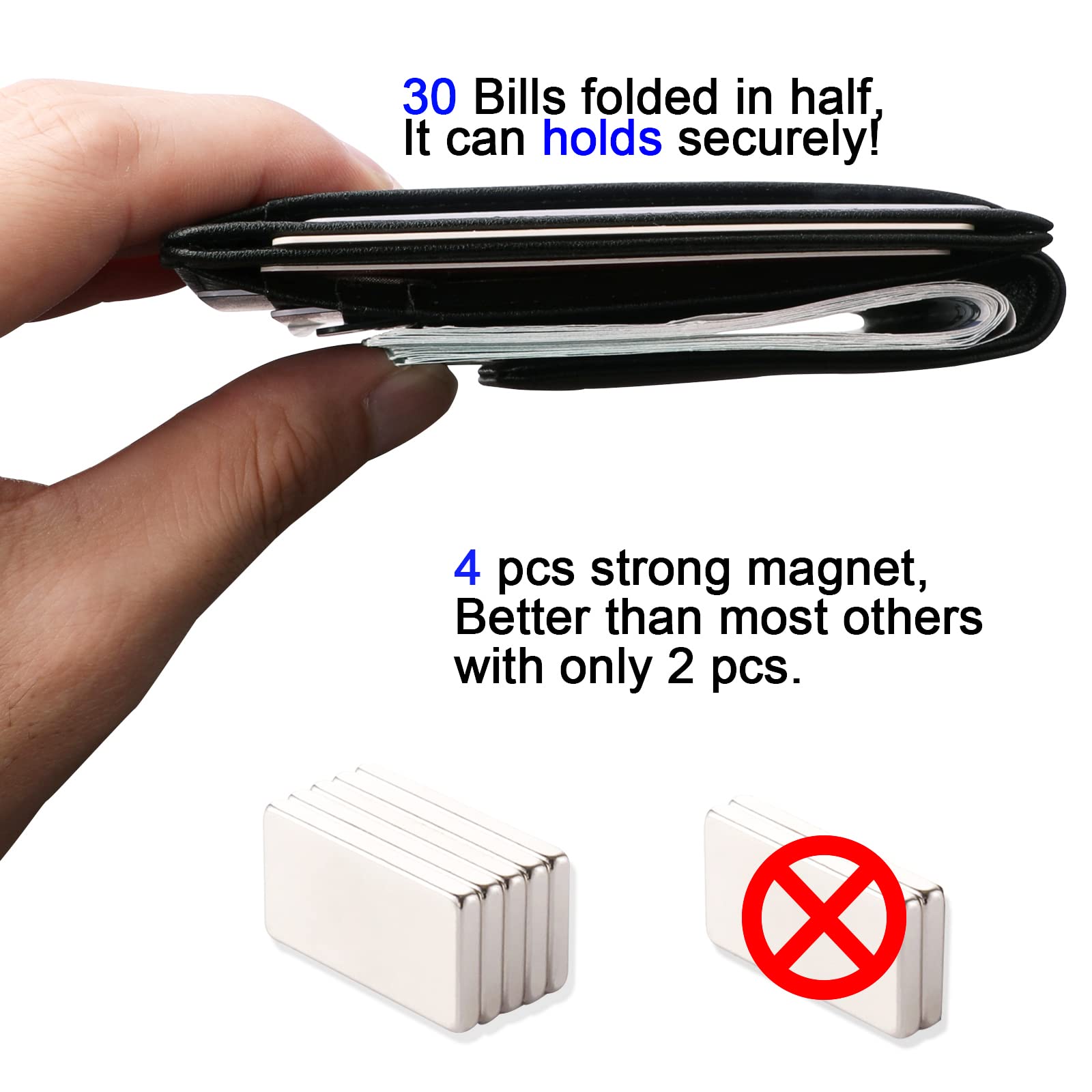 HIMI Money Clip Wallet Mens Minimalist Wallet RFID Blocking Front Pocket Wallet Leather Slim (Black)