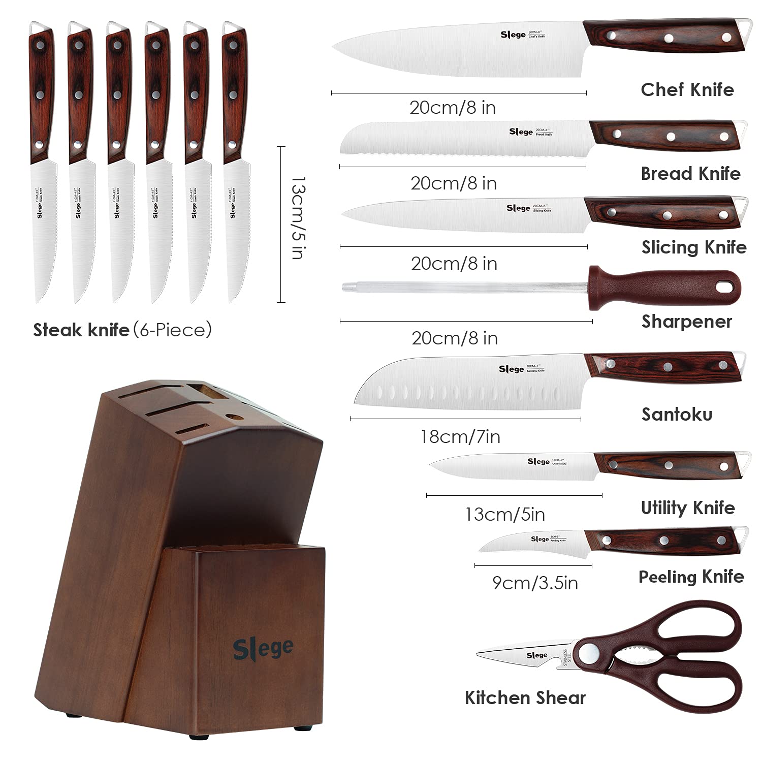 Knife Set,15-Piece Chef Kitchen Knife Set with Block Wooden, Knife Block Set with High carbon stainless steel