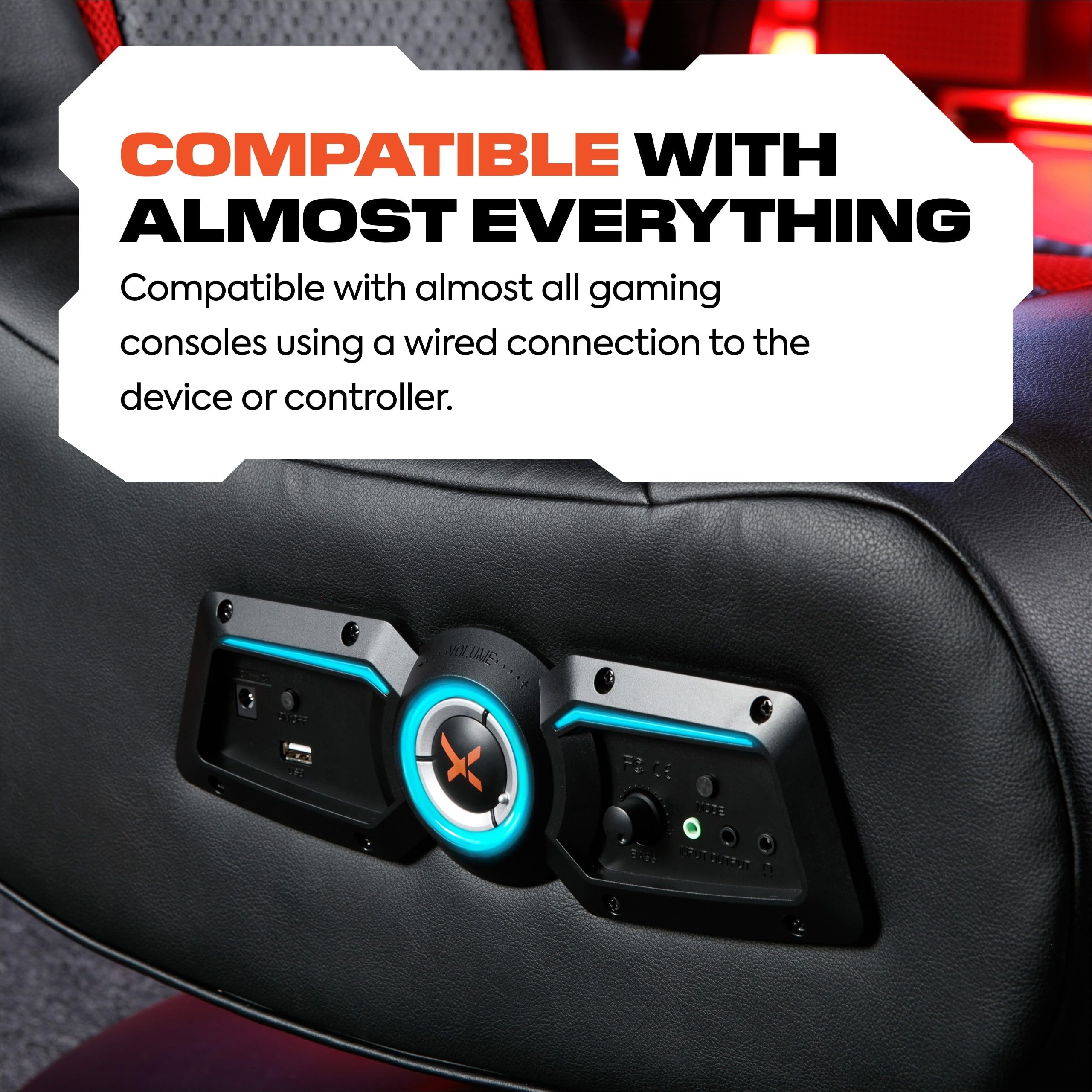 X Rocker Vibe 2.1 Bluetooth Pedestal Gaming Chair, with Wireless Audio, 2 Speakers, Subwoofer, Foldable, Padded Armrest, 5125401, 24" x 42" x 33.2", Black and Red