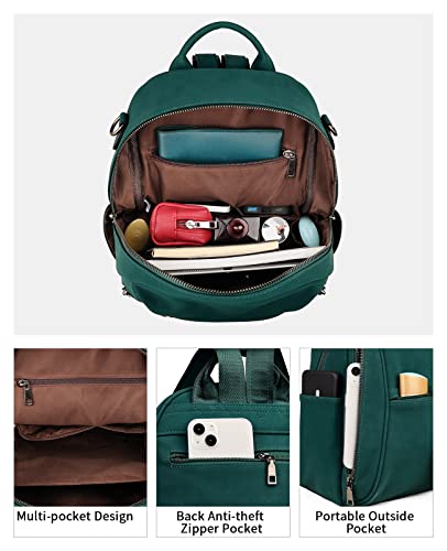 FADEON Leather Laptop Backpack Purse for Women Small Designer Laptop Bag,Multi-Pockets Travel Ladies Shoulder Bag Green
