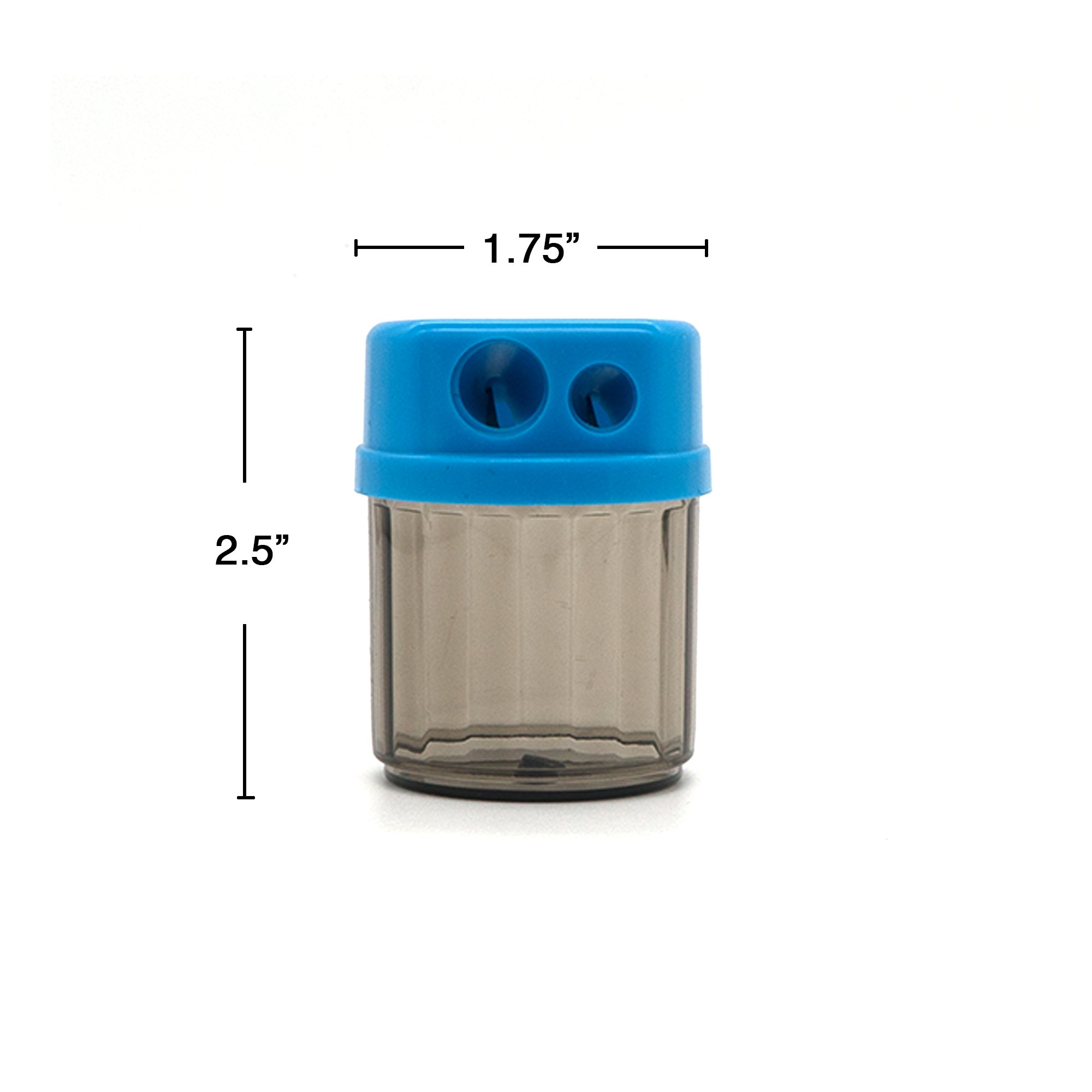 Emraw Dual Blades Sharpener w/Round Receptacle to Catch Shavings for Regular/Oversize Pencils/Crayons in Blue, Green, Pink, Purple, Orange & Black Plastic - Great for School, Home & Office (6 Pack)