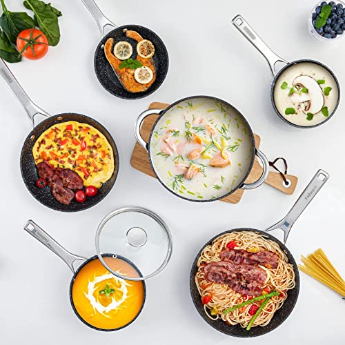 Fadware Induction Cookware Sets, Nonstick Pots and Pans Set 10 Piece, Dishwasher Safe Kitchen Cooking Pan, Includes Frying Pans, Saute Pan, Saucepans & Stockpot, Black