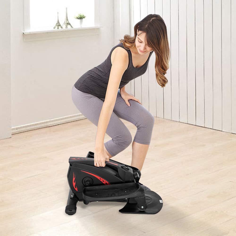 Goujxcy Under Desk Elliptical Machine, Mini Elliptical Machine Foot Pedal Exerciser with Non-Slip Pedal, Display Monitor and Adjustable Resistance for Home Office (Black&Red)