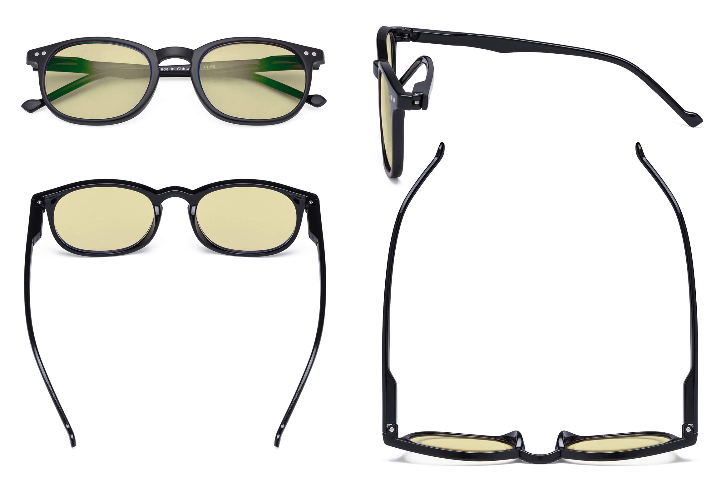Eyekepper Retro Blue Light Glasses Women Men - Blocking UV Ray Anti Screen Glare Computer Eyeglasses with Yellow Filter Lens - Black