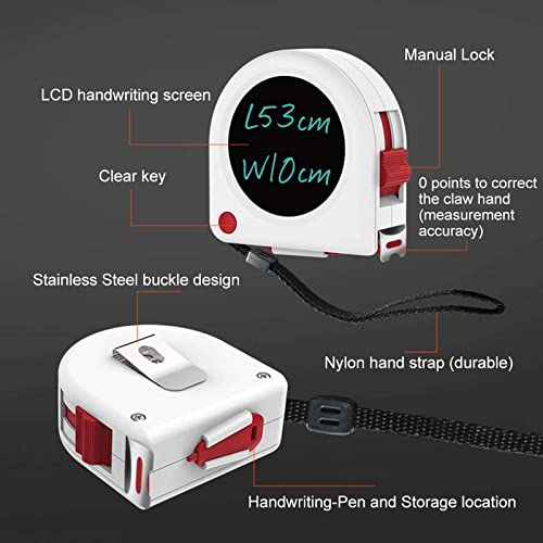 KIVNIEHI Smart Tape Measure 16ft/5m with LCD Writing Tablet 2 in 1 Retractable Measuring Tape Fashion Tape Measure for Construction Carpenter DIY, Units inches & cm