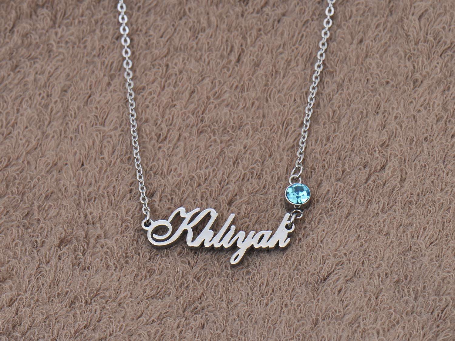 GR35Z9 Customized Silver Name Necklace with Dainty Birthstone for her Jennie
