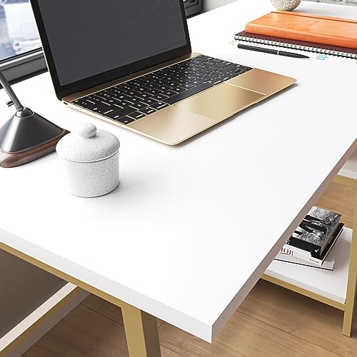 Sauder North Avenue Modern Desk with Open Shelves, L: 41.5" x W: 18.5" x H: 28.03", White Finish