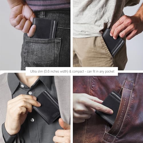 ESTALON Leather Trifold Wallet For Men with RFID Blocking - Men's Trifold Wallet with 6 Credit Card Slots 1 ID Window - Gifts For Men, Him