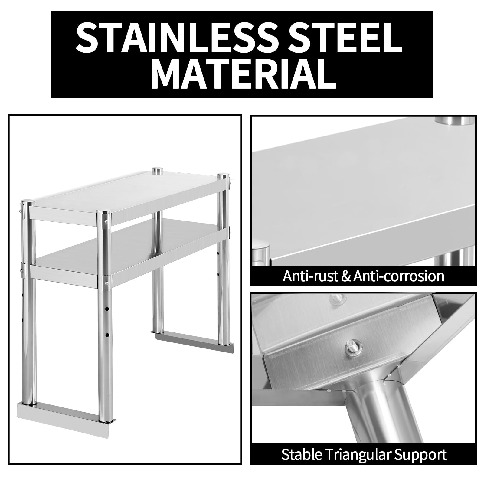 OUKIDR Stainless Steel Double Overshelf, Commercial Double Overshelf 2 Tier for Prep & Work Table in Kitchen, Restaurant & Home,12" X 36"