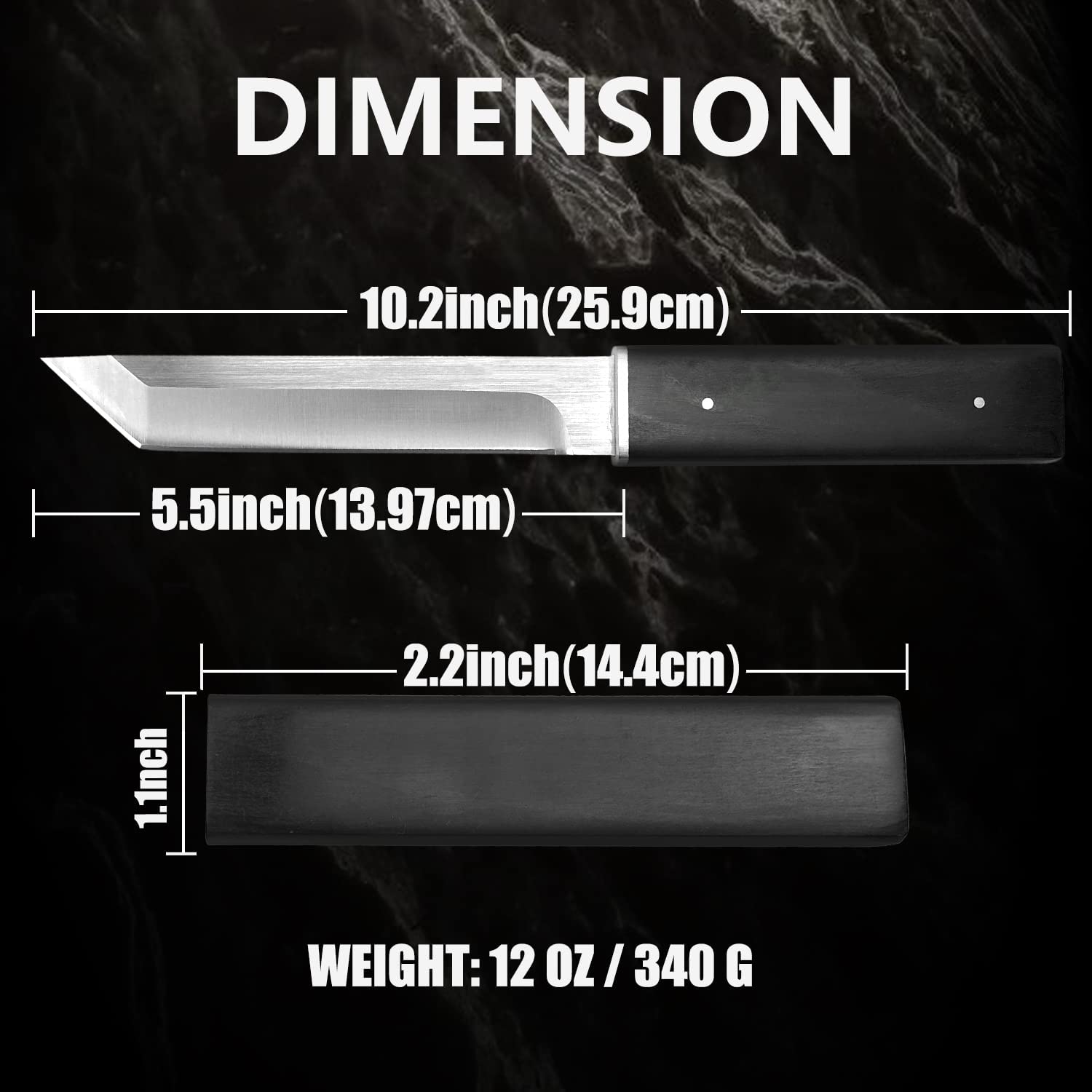 MADSABRE Handmade Custom Classic Japan Samurai Tanto Fixed Blade Katana 268 Floors Damascus VG10 Steel Outdoor Tactical,Combat,Hunting,Survival Knives +Wooden Sheath (Silver -D2 Steel)