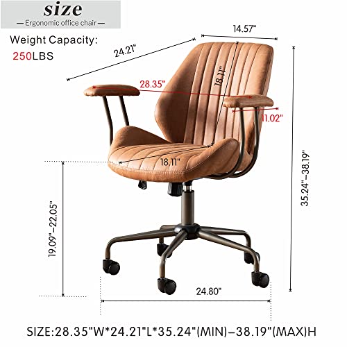 ovios Chair with Mid Back Support Armrest Executive Rolling Swivel Height Adjustable Task Chair for Home Office Desk Computer,Living Room,Studying (Brown)