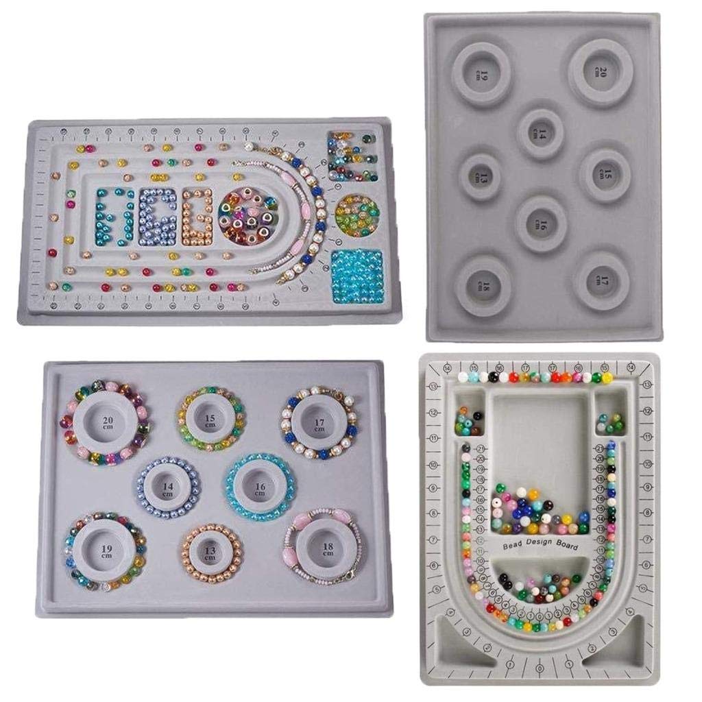 IYSHOUGONG 4 Pcs Bead Design Board Bracelet Design Board Flocked Bead Board Mats Necklace Beading Jewelry Organizer Tray DIY Jewelry Making Tray DIY Craft Tools,2 Styles