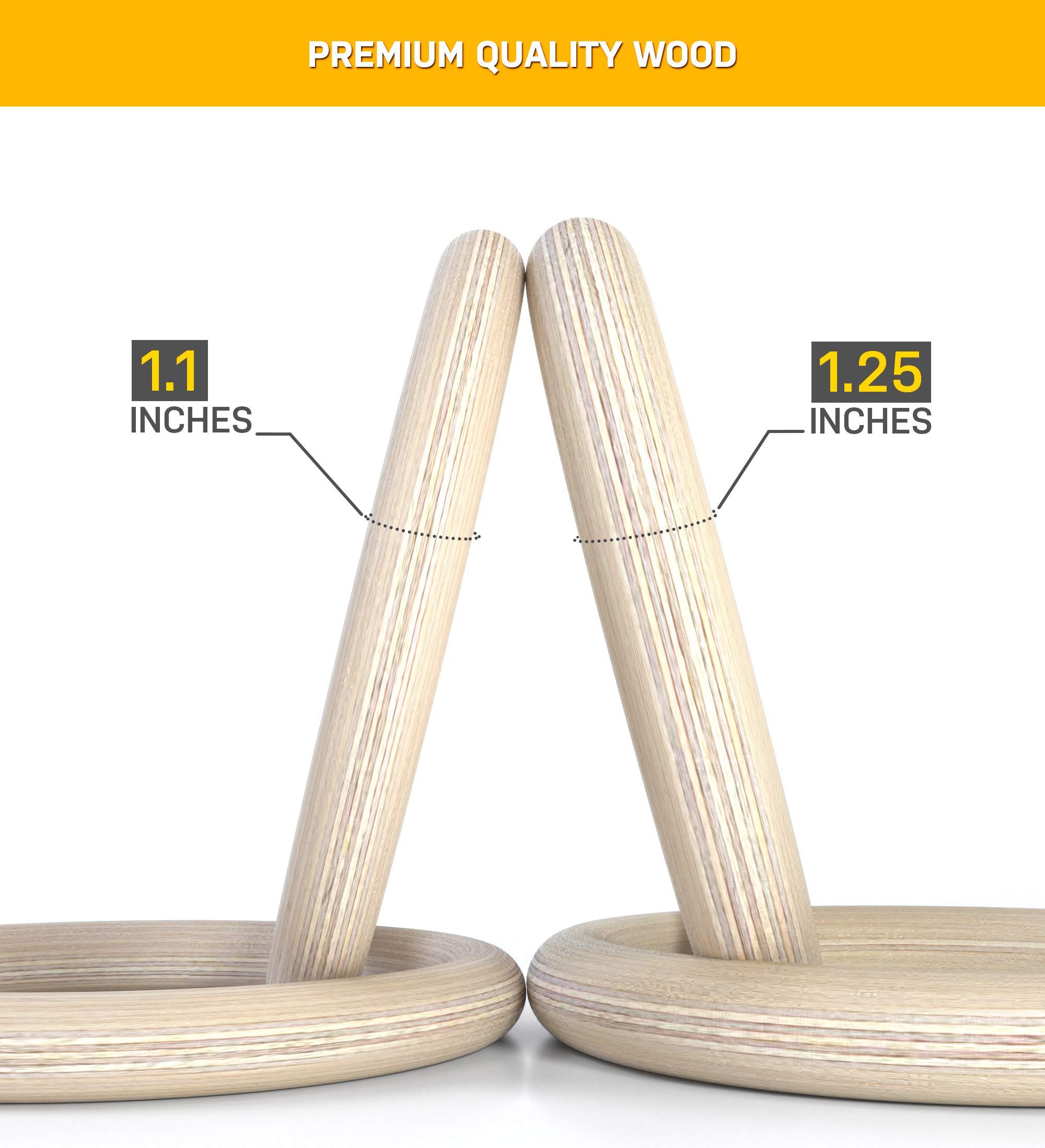 Double Circle 1.25 Inch Wood Gymnastics Rings for Bodyweight Training - Home Gym Workouts and Olympic Exercises - Slip Resistant Grip Strength - 32mm (Rings Only)