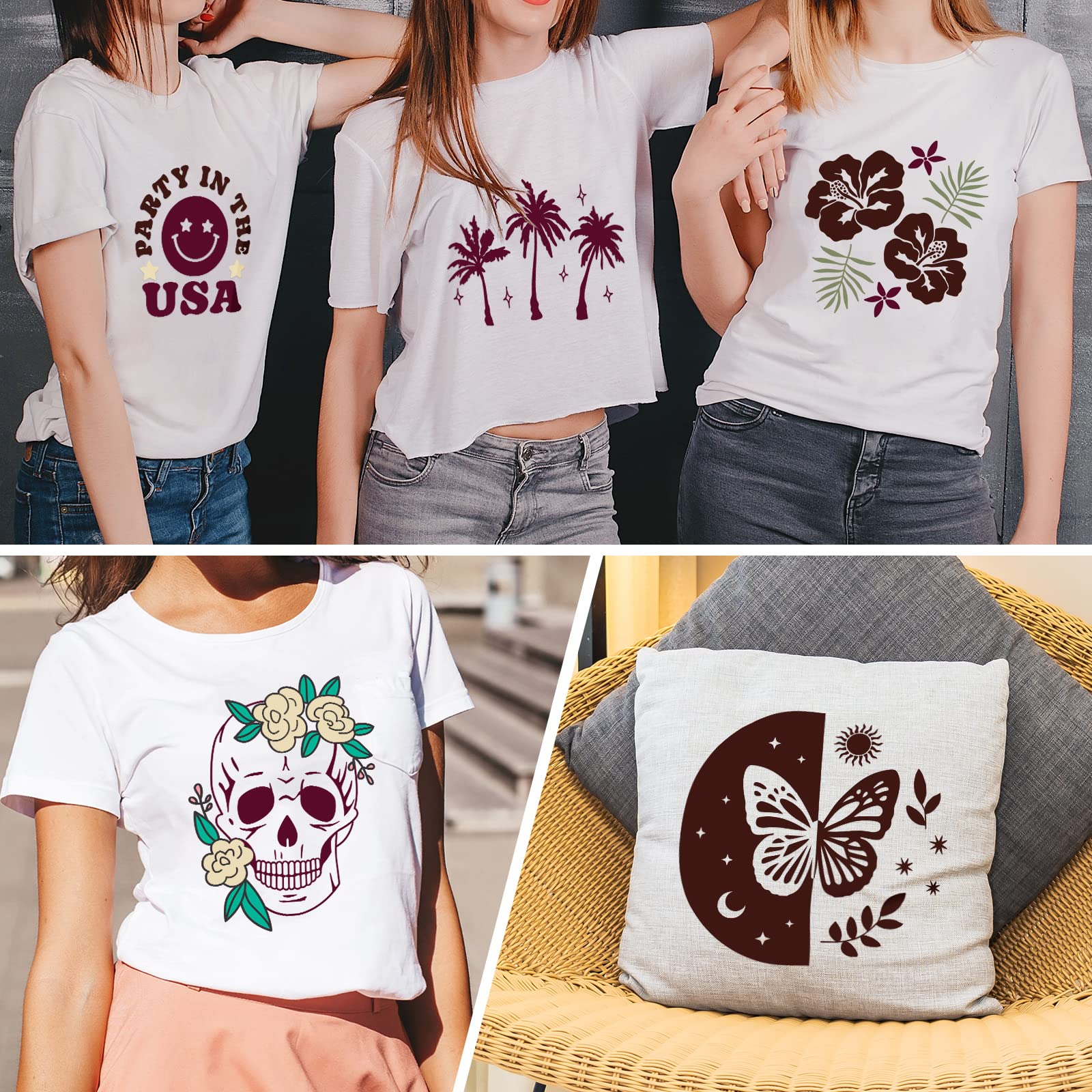 Gatichetta Earth Tones Heat Transfer Vinyl Bundle, Iron on HTV 12" x 12"/8-Sheet, Smooth PU HTV for T-Shirts, Fabris, DIY Designs, Cream/Camel/Brown/Wine Red