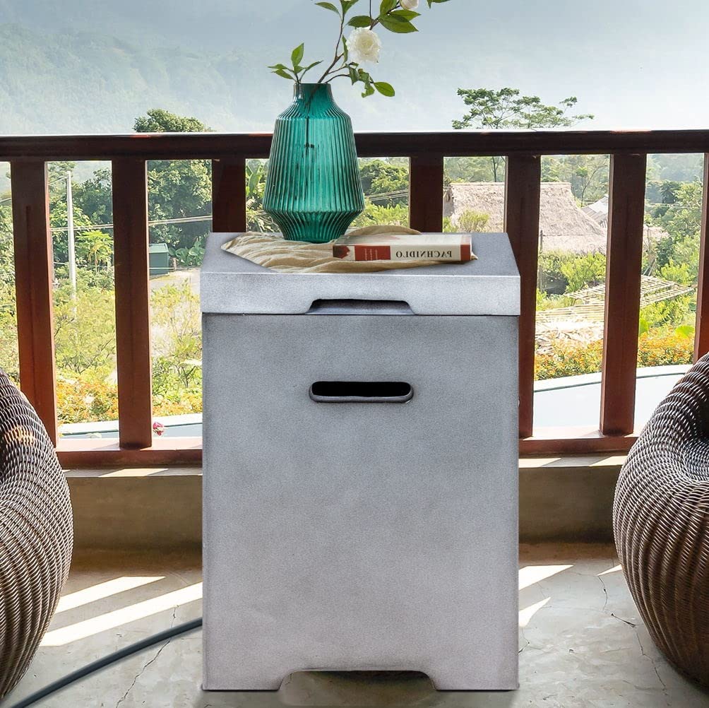 LIMOR Propane Tank Cover Table Hideaway - 16 Inch Grey Propane Gas Tank Hideaway Holder Storage Side Table of 20 Pound Outdoor Box Cover