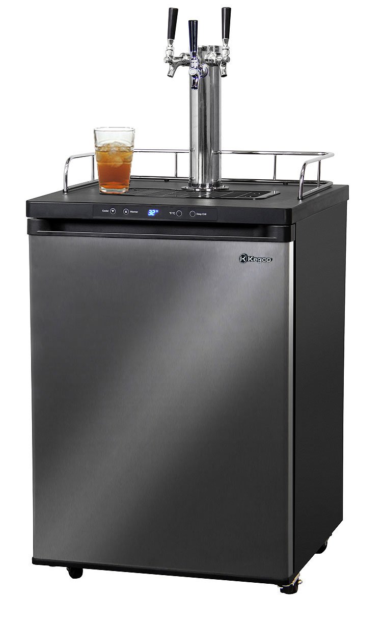 Kegco KOM30X-3 Keg Dispenser, 3-Faucet, Black Stainless Steel