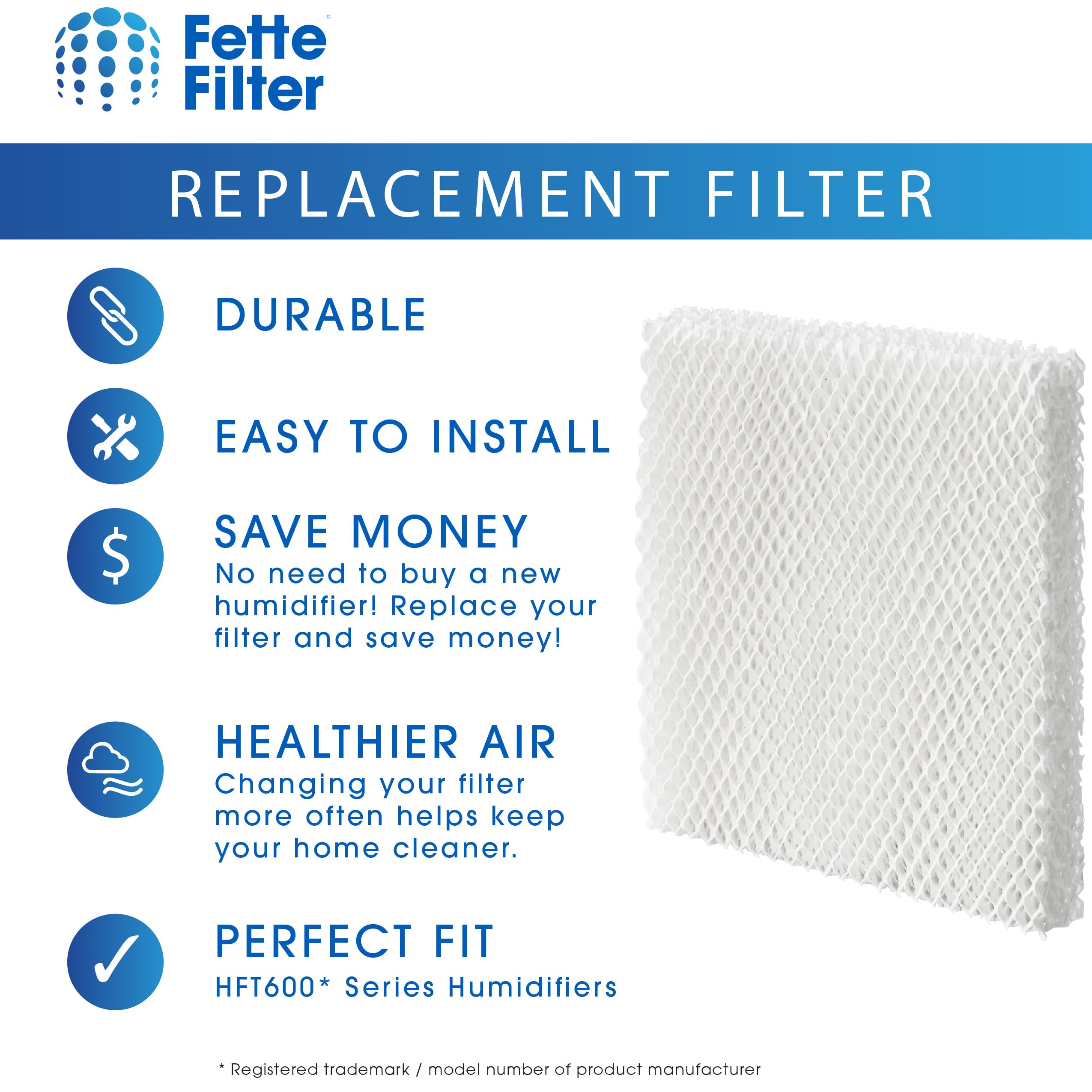 Fette Filter - Filter T Humidifier Wicking Filters Compatible with Honeywell HFT600T HFT600PDQ for Honeywell Tower Humidifier HEV615 Series & HEV620 Series. Includes 6 Replacement Filters.