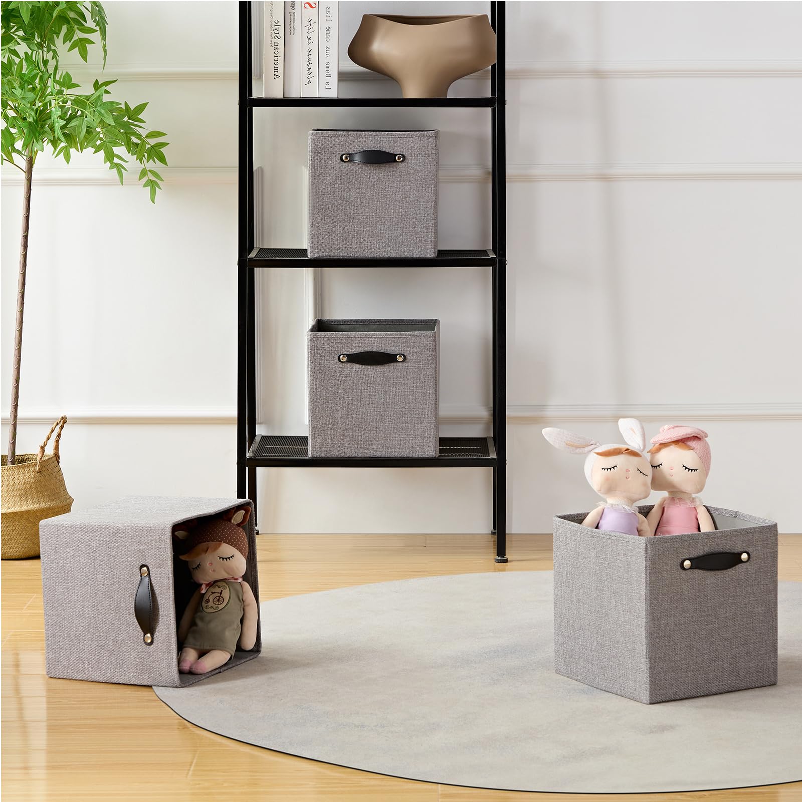 FABINADO Thickened Storage Cubes, 13x15 Inch Foldable Storage Cuby Bin with Dual Handles for Kallax, Gray, 4 Pack