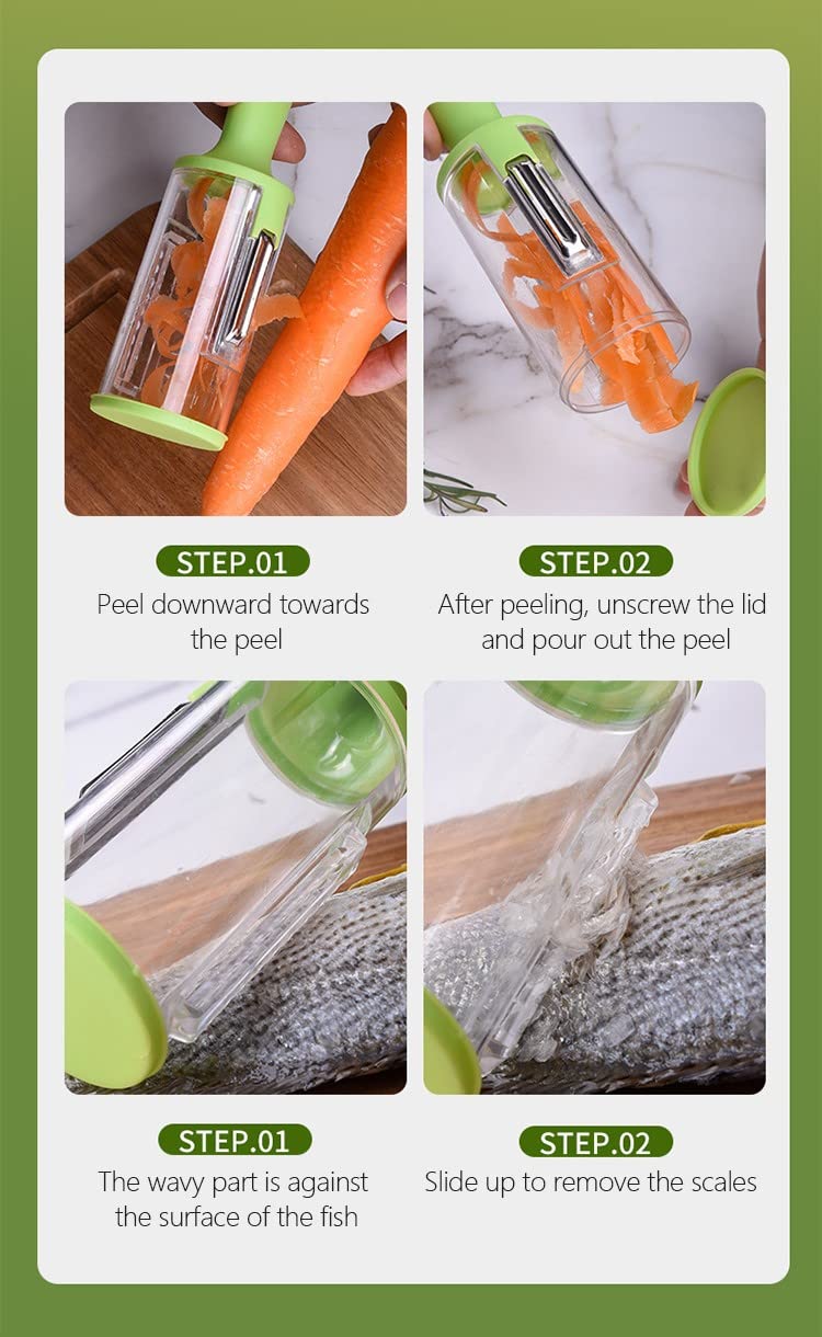 Fruit Vegetable Peeler With Storage -Modern Design Fruit Peeler Potato Peeler For Kitchen Make No Mess First Peeler With Storage Box Easy Use Easy Wash Fish Peeler Easy Grip Cucumber Peeler.