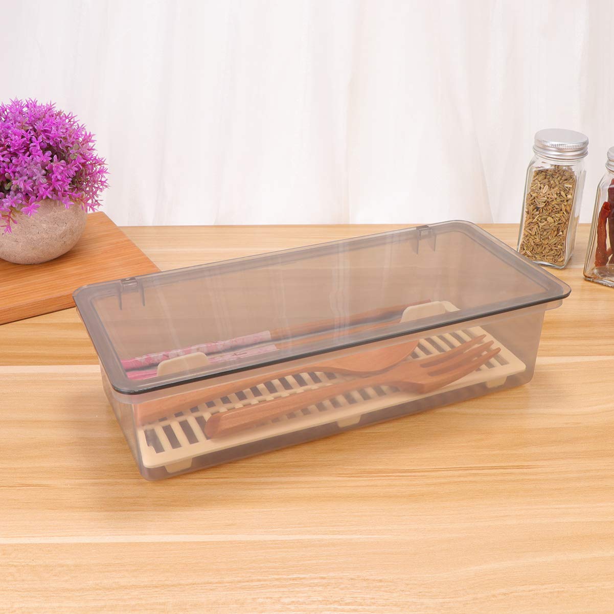 Gatuida Flatware Tray Kitchen Drawer Organizer With Lid And Drainer, Plastic Kitchen Cutlery Tray and Utensil Storage Container with Cover,- proof Dinnerware Holder