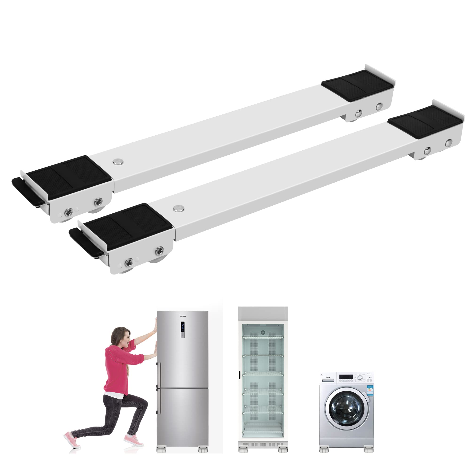 Gotsblock Heavy Duty Furniture Appliances Rollers, Extensible Washing Machine Base Mobile Wheels for Refrigerators, Dryers, Dishwashers and other Heavy Objects, Max Load 1100 lb, Non-Slip, White