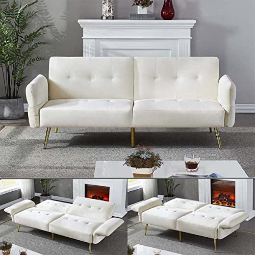 Lin-Utrend 67" Comfortable Velvet CouchïŒConvertible Sofa Bed, Living Room Sofas with Adjustable backrest and armrest, for Living Room, Apartment, Bedroom, Office, Shop(Beige)