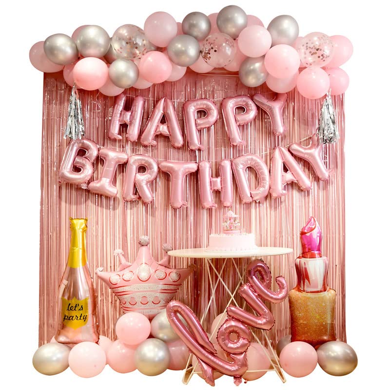 pink birthday decorations for women ,happy birthday party decorations for girls,pink Fringe Curtain,happy birthday banner,happy birthday balloon,happy birthday balloon letters