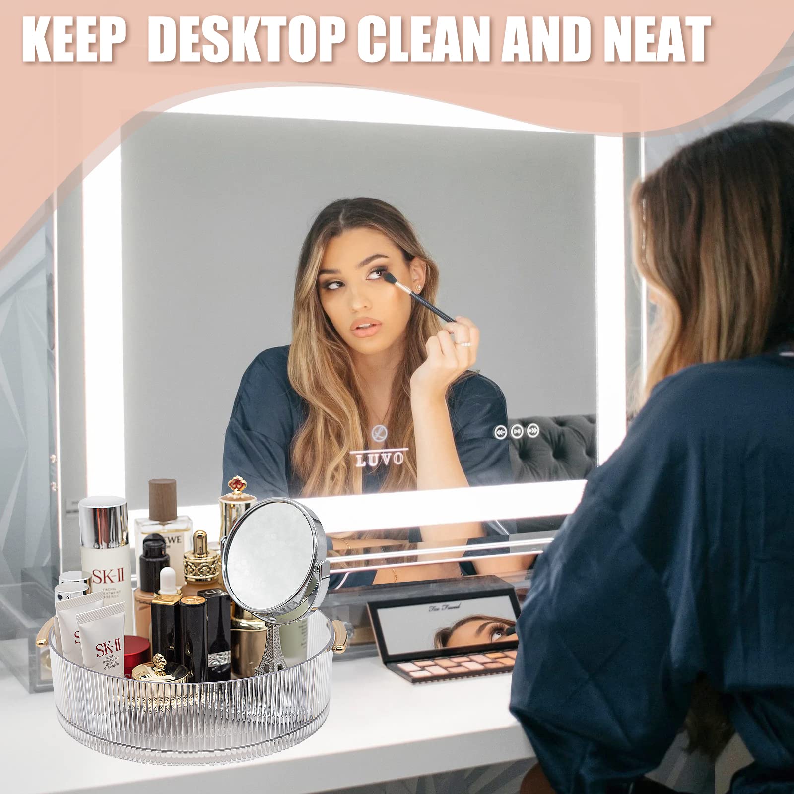 Makeup Perfume Organizer Perfume Tray, 360 Degree Rotating Rotating Makeup Organizer Lazy Susan Cosmetic Desk Storage Lotions Display Cases Organizador de Maquillaje with Large Capacity