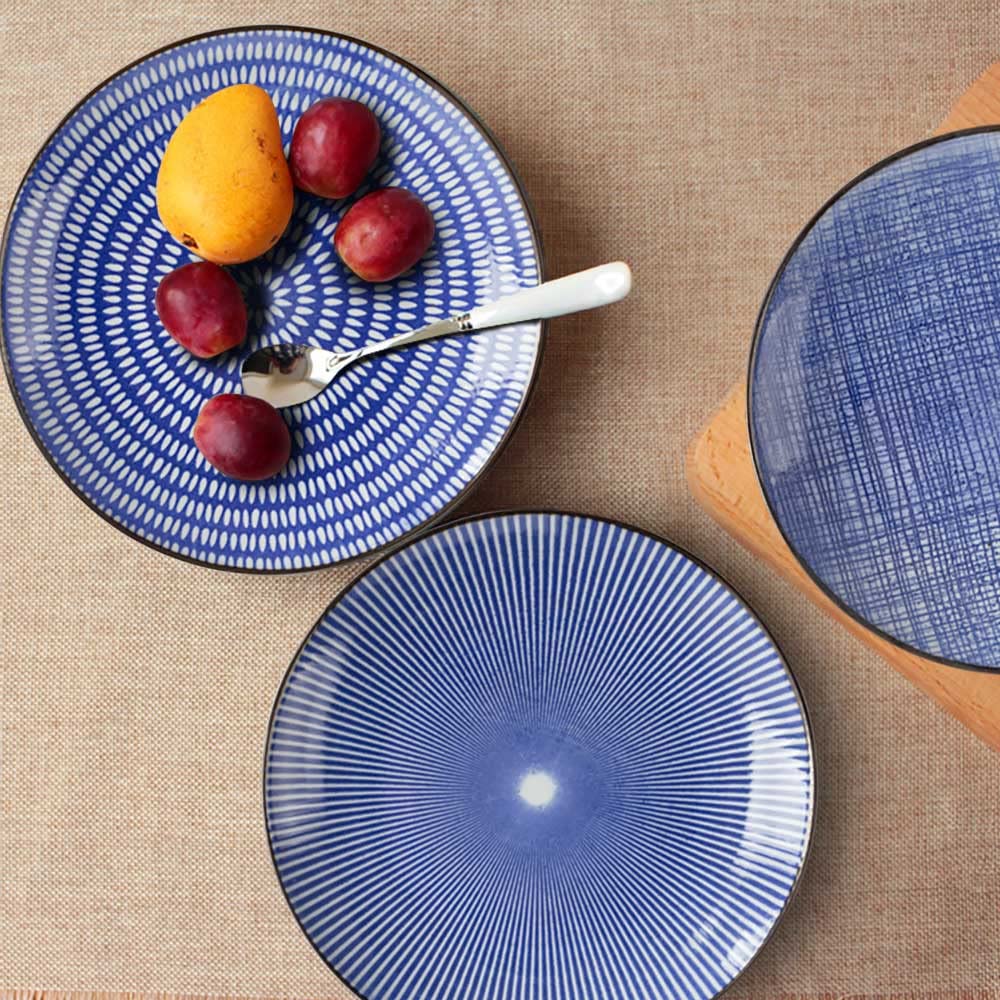Houlu 8 Inch Salad Plates, Luncheon Plates Set of 6, Blue and White Porcelain Plates