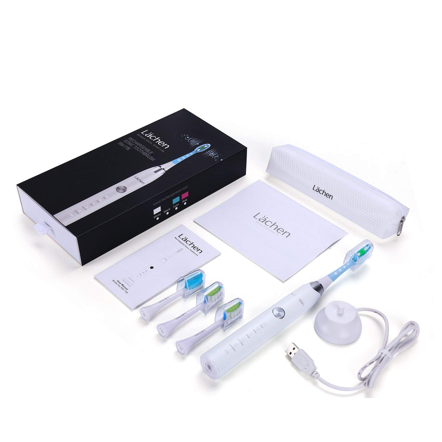 Lächen Sonic Toothbrush 5 Modes 4 Brush Heads Power Electric Toothbrush Travel Rechargeable Portable USB Inductive Charging IPX7 Waterproof