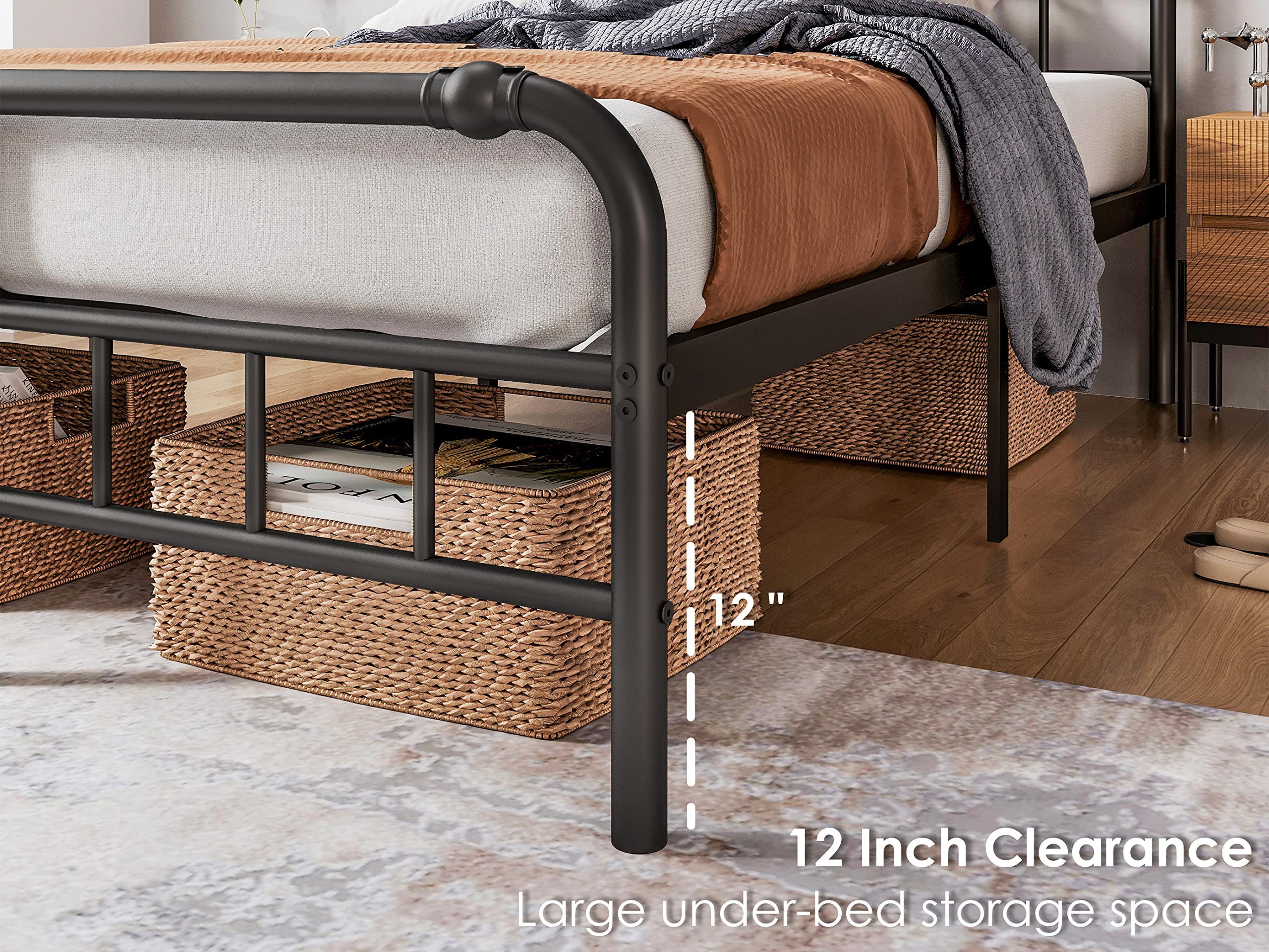 FSCHOS Queen-Bed-Frame-with-Headboard and Footboard, 18 Inch Metal Platform Bed-Frame-Queen-Size, Premium Steel Heavy Duty Bed Frame Queen No Box Spring Needed, Easy Assembly, Black