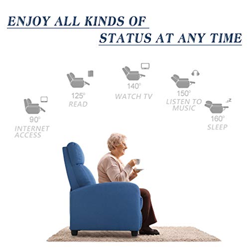 FDW Recliner Chair for Living Room Home Theater Seating Single Reclining Sofa Lounge with Padded Seat Backrest (Blue)