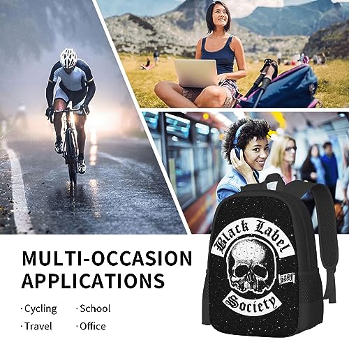 QDUqgTRds Black Metal Label Band Society Backpack,Multifunctional Unisex Classic Bookbags for Mens Popular Cute Daypacks-Climbing Camping Backpacks Suitable for Laptop Work