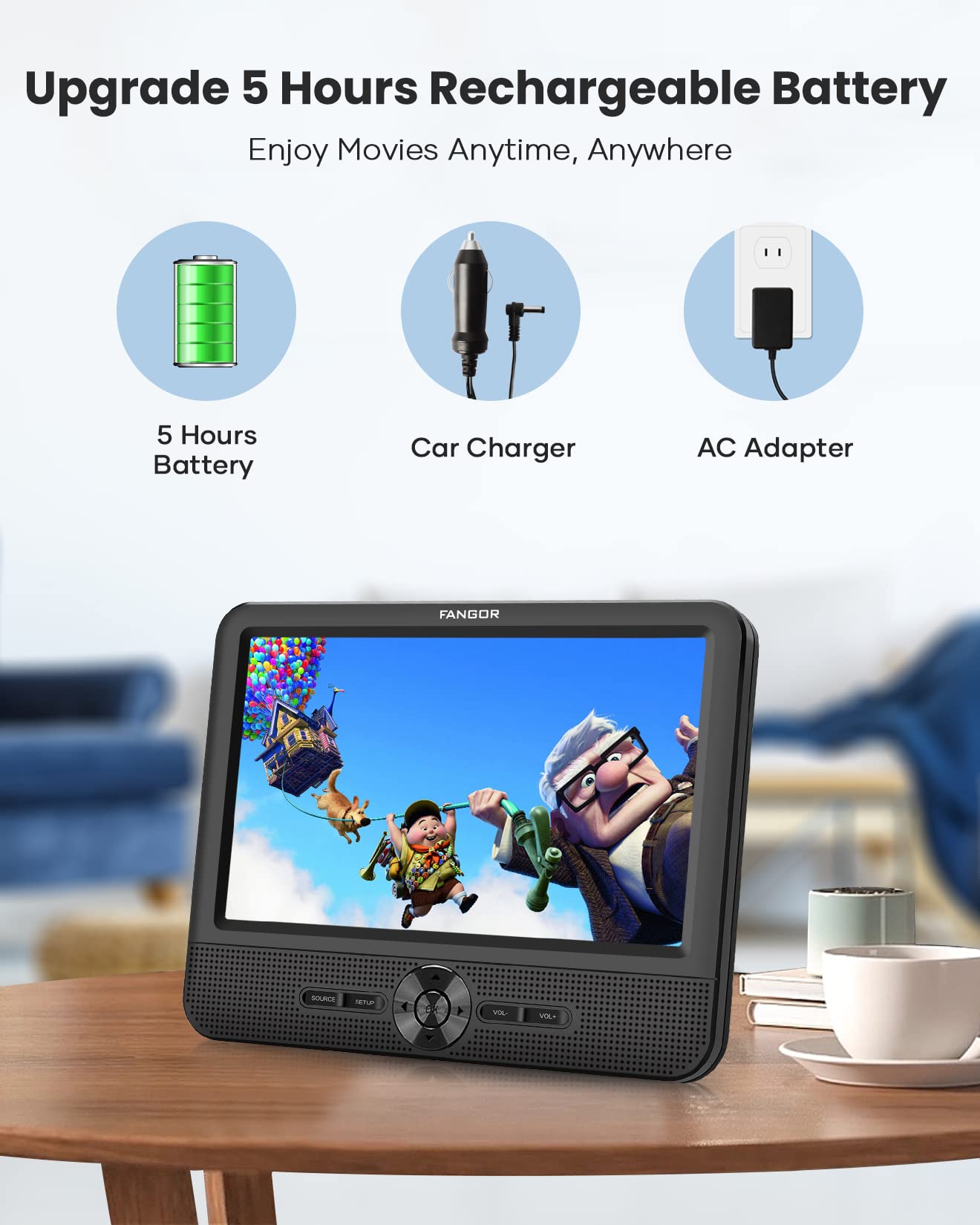 FANGOR 7.5’’ Dual Car DVD Player, Portable DVD Player for Car with 5 Hours Rechargeable Battery, Last Memory, AV Out&in, Supported USB/SD/Sync TV, Regions Free ( 1 Player + 1 Monitor )