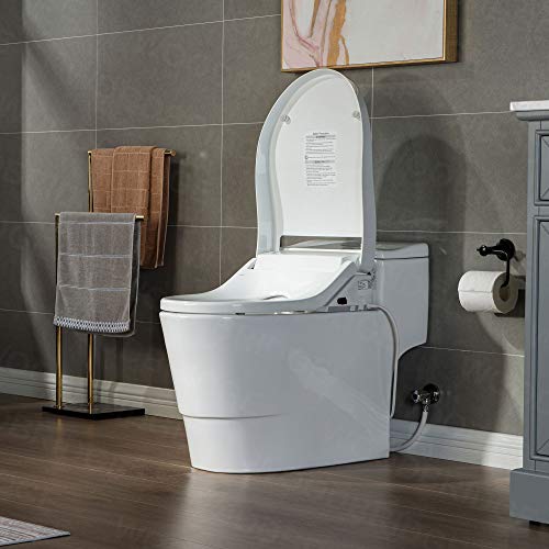 WOODBRIDGE White Luxury, Elongated One Piece Advanced Bidet, Smart Toilet Seat with Temperature Controlled Wash Functions and Air Dryer T-0737