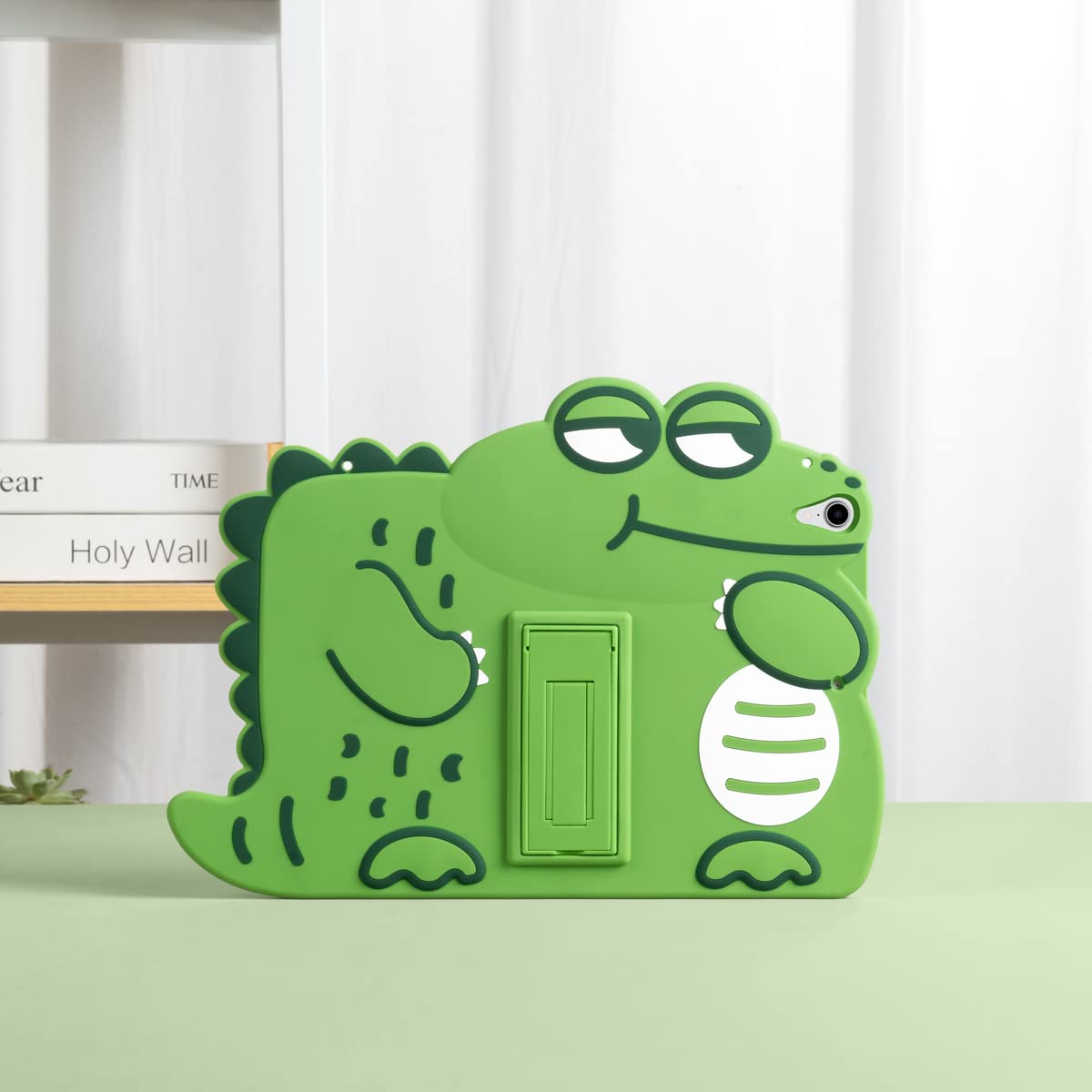 Laetass Cartoon Silicone Child Protective Cover for 2021 iPad Mini 8.3" 6th Gen A2567 A2568 A2569 with Adjustable Stand Cover, Cute Cartoon Little Dinosaur Design Shockproof Silicone Case (Green)