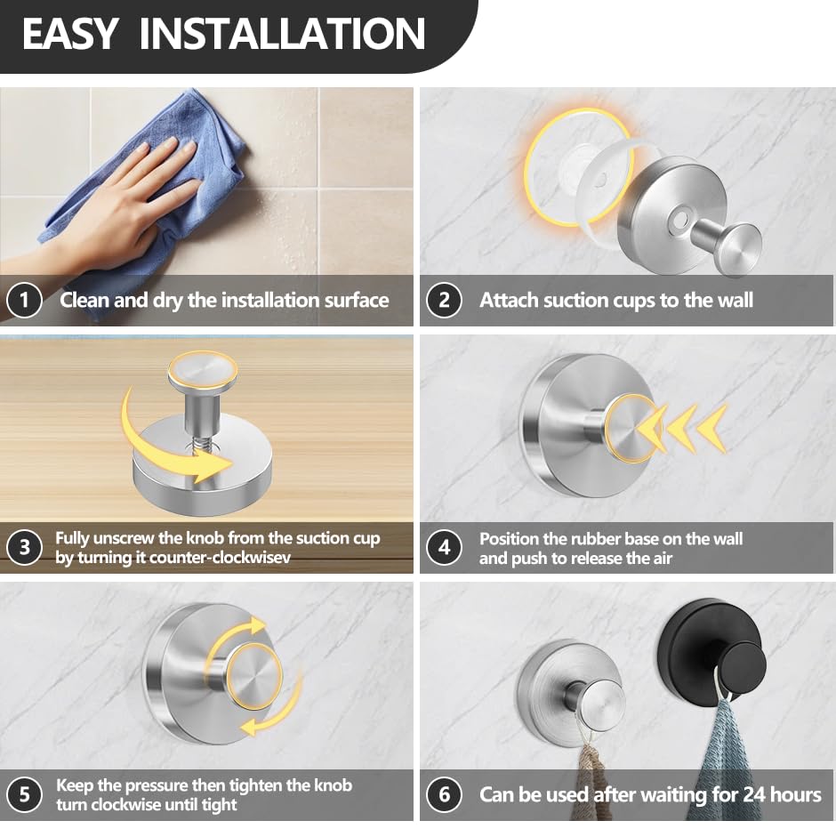 MOTYCTCH Suction Cup Hooks for Shower,Removable Towel Hooks for Bathroom Window Glass Door Wall Waterproof Stainless Shower Hooks for Inside Shower 15 Lb Bathroom Hooks for Towels(Gold*4)
