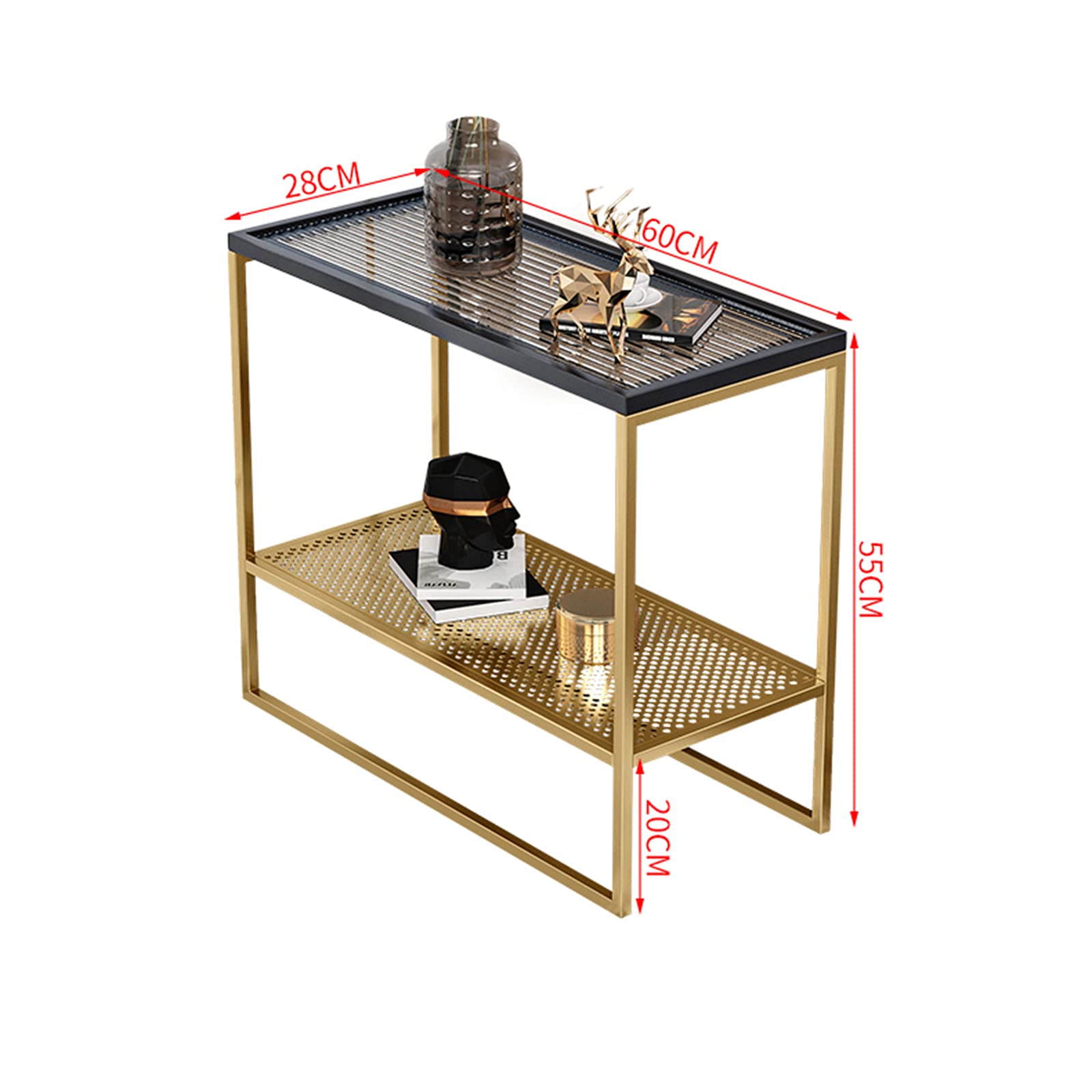 EYCIYC End Table for Living Room, Glass Side Table, Slim Bedside Table with Storage Shelves, Space Saving Accent Table, Sturdy Metal Frame, 60 * 28 * 55CM(Size:60 * 28 * 55CM)