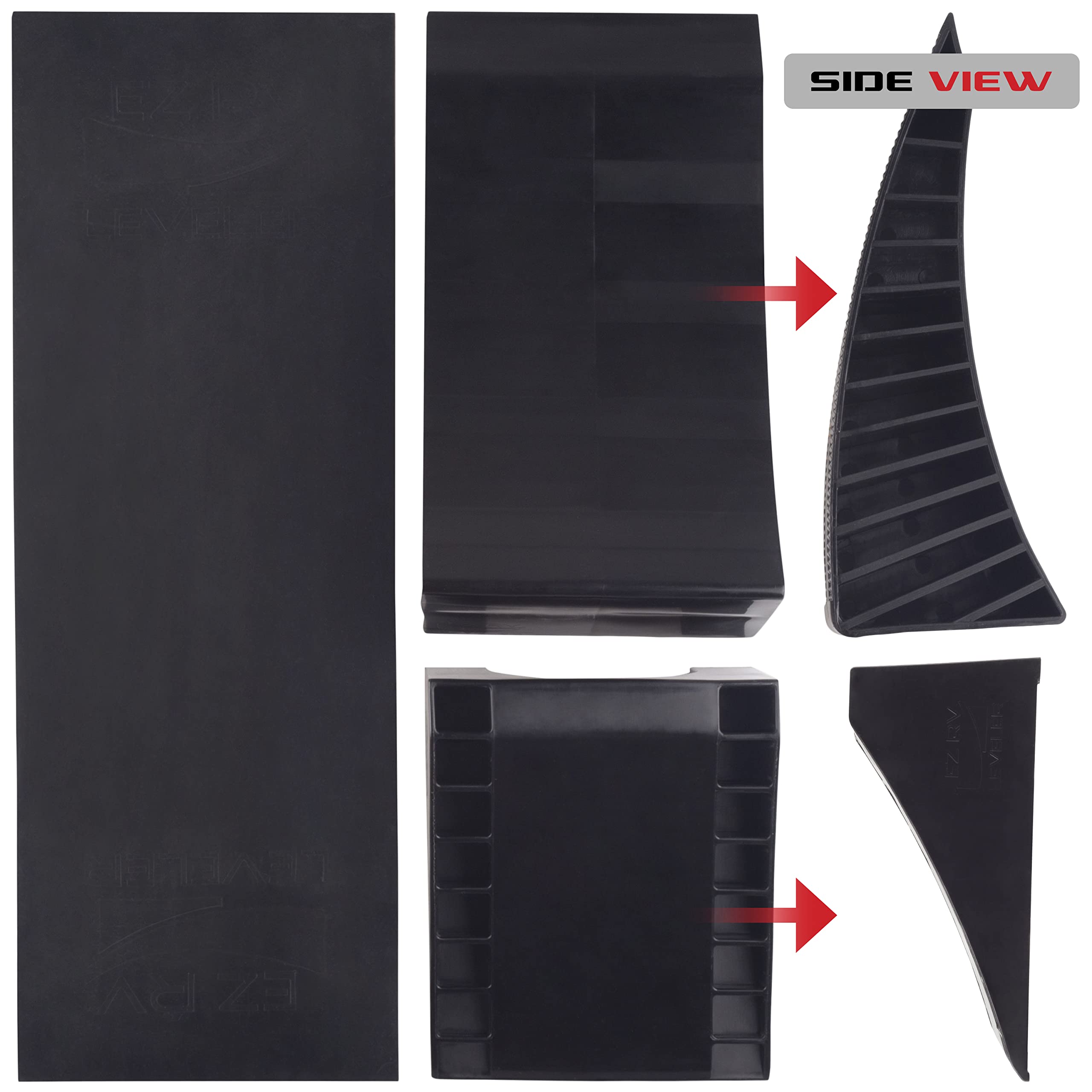 EZ RV Leveler - Curved Leveling Ramp with Chocks and Rubber Mat - RV Trailer Camper Leveling Blocks - 2 Pack for Tandem Axle Campers