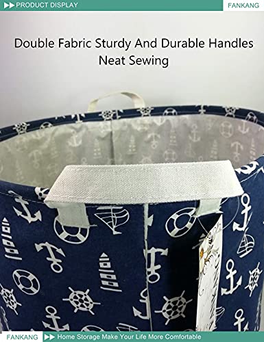 FANKANG Storage Basket, Nursery Hamper Canvas Laundry Basket Foldable with Waterproof PE Coating Large Storage Baskets for Kids Boys and Girls, Office, Bedroom, Clothes,Toys(Sailboat)