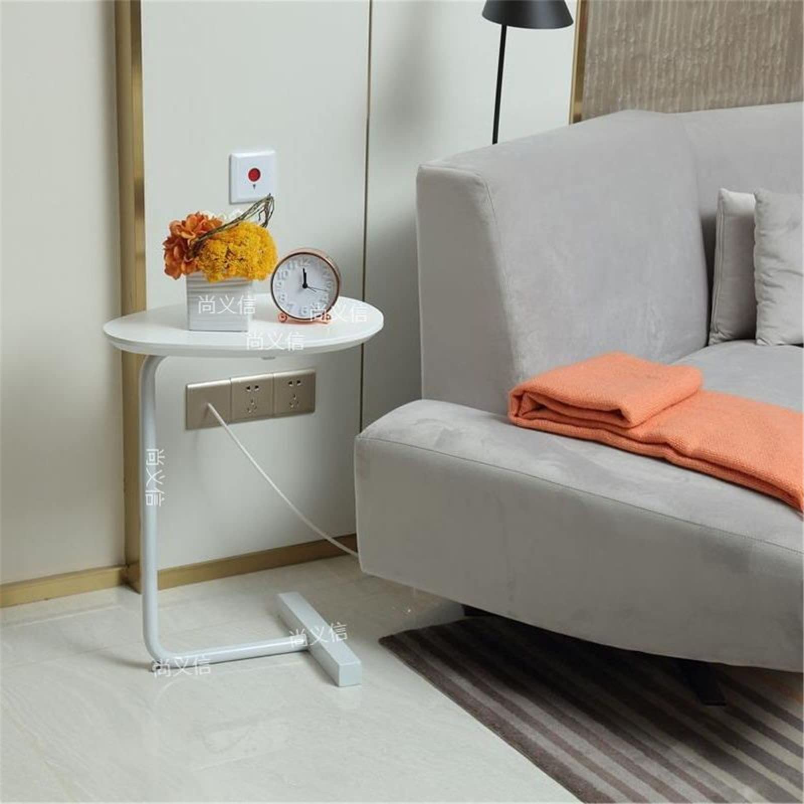 EYCIYC Oval Side Table, Sofa End Table, C Shaped Coffee Table with Wooden Top & Metal Legs Small Bedside Table for Living Room and Bedroom(Size:45 * 30 * 60CM)