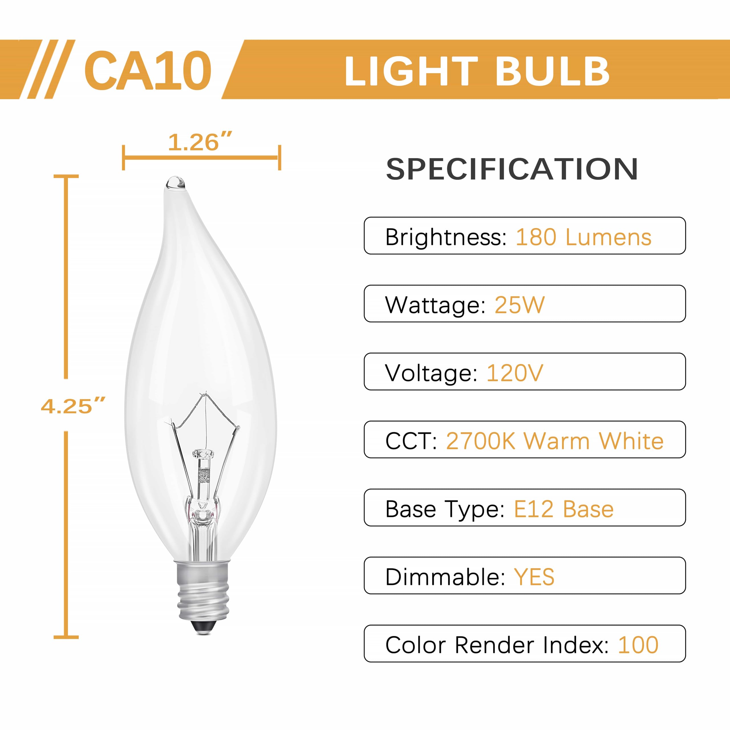 MIARALA Chandelier Light Bulbs 120V 25W Candelabra Light Bulbs Warm White 2700K Dimmable E12 Base Candle Light Bulbs Decorative Light Bulbs for Chandeliers, Candelabra - 12 Pack